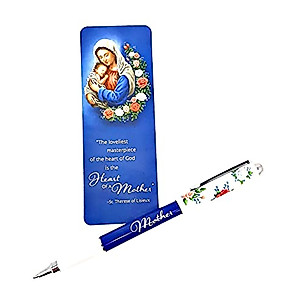 Heart of a Mother Madonna and Child Rollerball Pen with Bookmark Gift Set for Catholic Moms