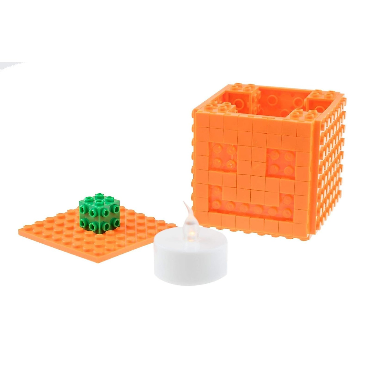 Strictly Briks Compatible with Lego 3D Toy Building Bricks & Blocks, Light Up Mini Cube Jack-O-Lantern, 79 Pieces with LED Light, Halloween Brick Construction Set, Compatible with All Major Brands