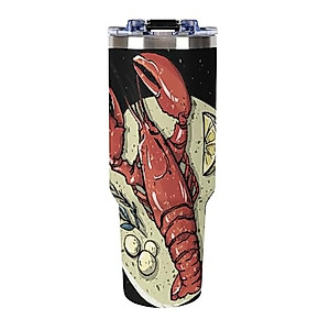 Red Lobster 40oz Water Bottle Double Wall Insulated Tumbler with Handle Leakproof Travel Mug Light Rose Red-style