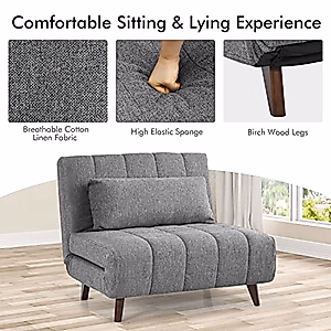 DNATS Convertible Sofa Bed 3 Position Folding Sleeper Chair w/Pillow Beige/Gray/Blue (Color : A)