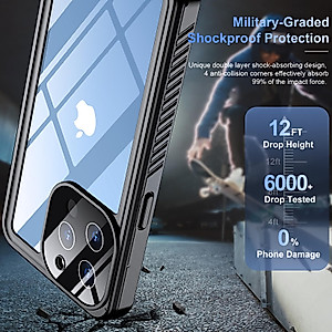 Temdan [Real 360 for iPhone 13 Pro Max Case Waterproof, Built-in 9H Tempered Glass Camera Lens & Screen Protection [13FTMilitary Dropproof][Full-Body Shockproof][IP68 Underwater] Phone Case White