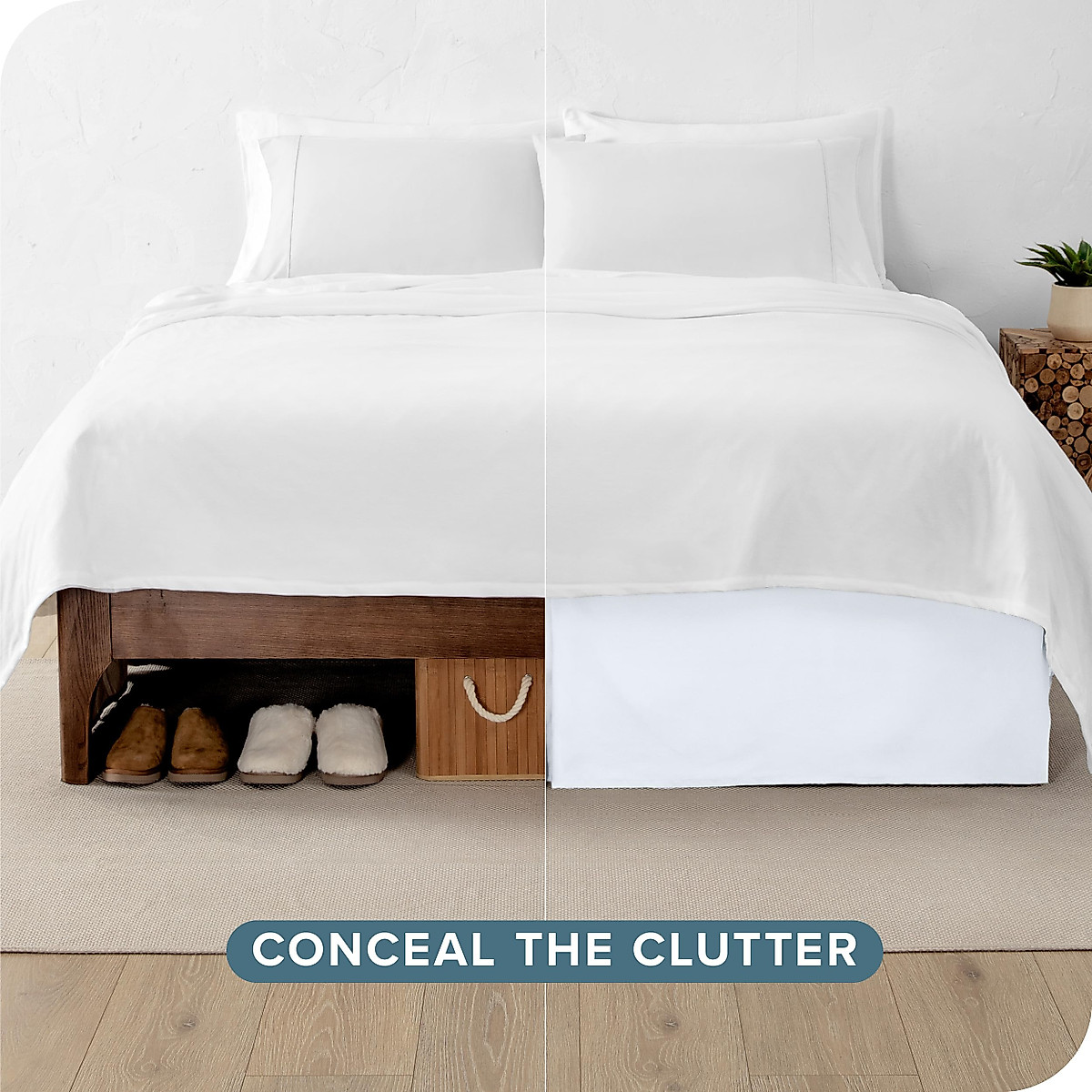 Bare Home Twin XL Bed Skirt - 15-Inch Tailored Drop Easy Fit - Bed Skirt for Twin Extra Long Beds - Center & Corner Pleats (Twin XL, White)