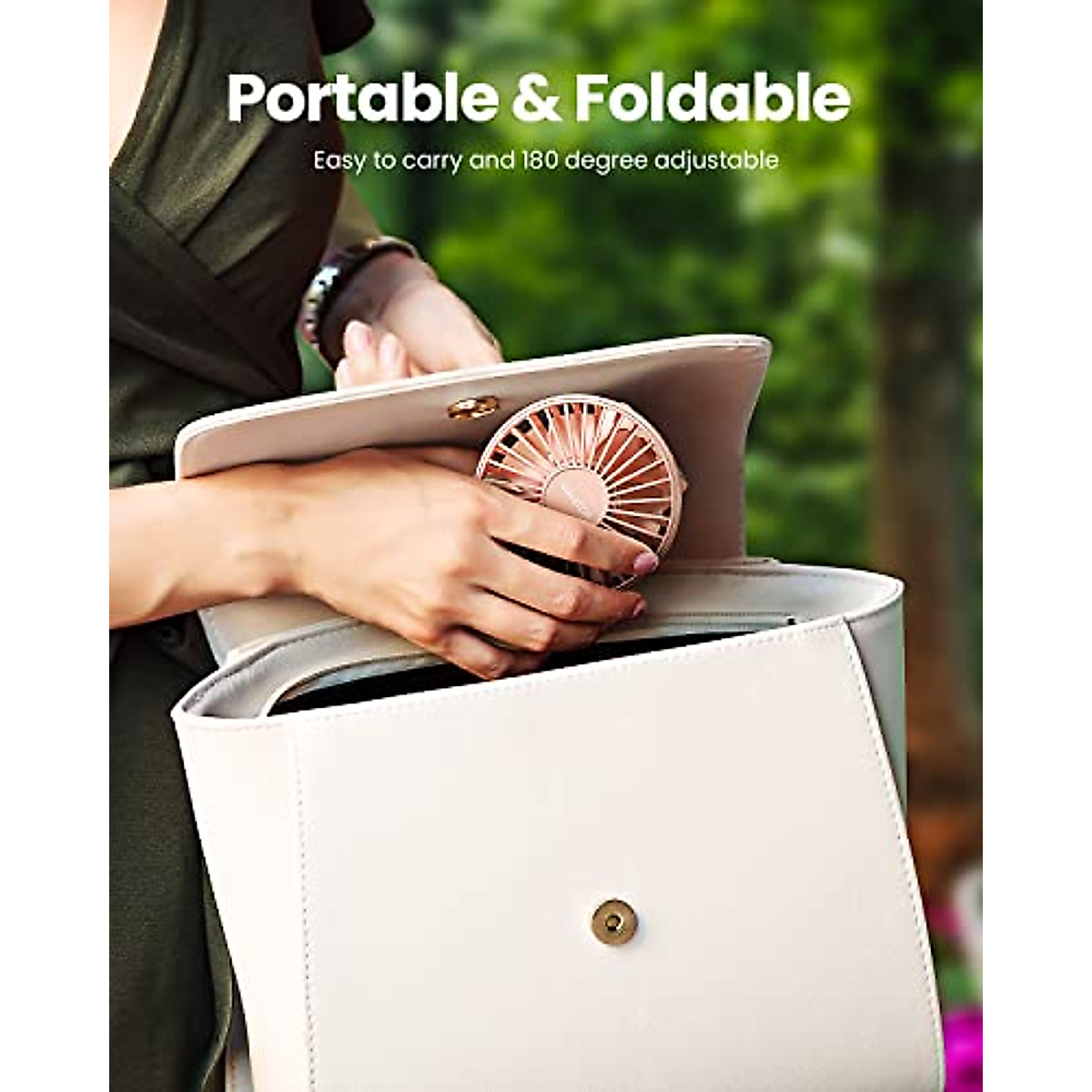 Gaiatop Handheld Mini Portable Fan, 4000 mAh Foldable Desk Fan, 5 Speeds Rechargeable USB Small Fan, Battery Operated Cute Personal Cooling Lash Fan for Women, Makeup, Office, Travel, Outdoor Pink