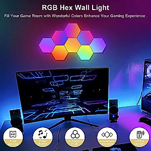 10 Pcs Hexagon LED Lights, Hexa Light Panels, Modular DIY Hexagon Wall Light APP and Remote Control Smart RGB Gaming Light Music Sync Hexagon Light Panels for Living Room, Bedroom, Gaming Rooms