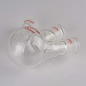 stonylab Glass 100 mL Heavy Wall 3 Neck Round Bottom Flask RBF, with 19/22 Center and Side Standard Taper Outer Joint, 100 mL