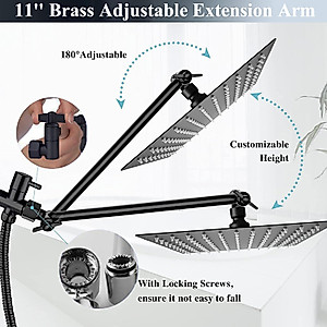 Shower Head Combo,10 Inch High Pressure Rain Shower Head with 11 Inch Adjustable Extension Arm and 3 Settings Handheld,Powerful Shower Spray Against Low Pressure Water with Long Hose
