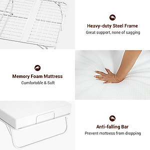 Homieasy Folding Bed with Mattress, Portable Foldable Bed with Storage Cover, Rollaway Bed for Adults with Memory Foam Mattress and Metal Frame, Cot Size Guest Bed on Wheels- White, 75” x 31”