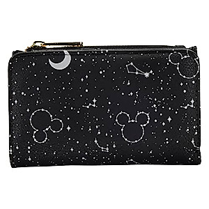 Loungefly Disney Mickey Constellation All Over Print Glow in the Dark Flap Polyurethane Wallet, Bifold