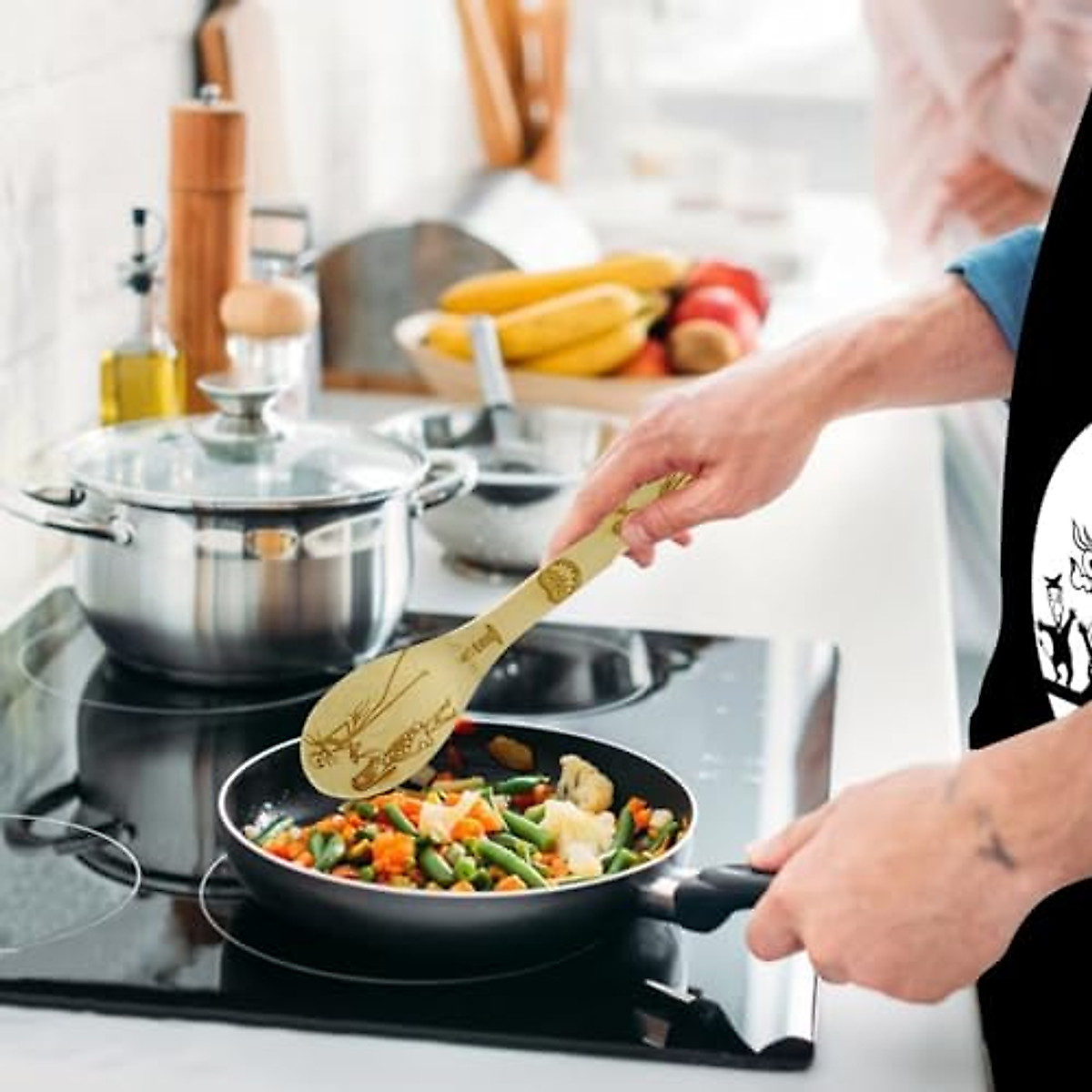 Christmas Gift for Mom Women Nightmare Halloween Kitchen Decorations Cooking Utensils Set - Wooden Cooking Spoons with Apron Oven Mitt Potholder - Mother's Day Gift Women Birthday Gift