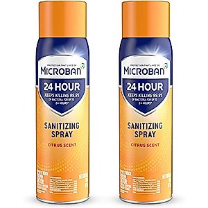 Microban Disinfectant Spray, 24 Hour Sanitizing and Antibacterial Spray, Sanitizing Spray, Citrus Scent, 2 Count (15oz Each) (Packaging May Vary)