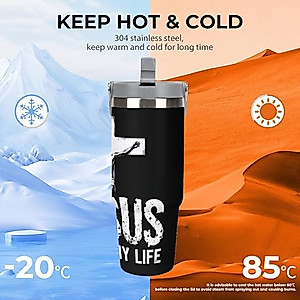 Jesus Saved My Life Crucifixion 30 OZ Insulated Tumblers with Handle And Straw Leakproof Vacuum Insulated Stainless Steel Water Bottle for Car Fishing Travel