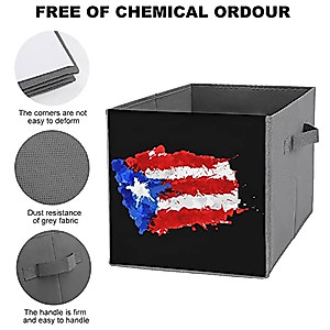 Flag of Puerto Rico Foldable Storage Bins Printd Fabric Cube Baskets Boxes with Handles for Clothes Toys, 11x11x11