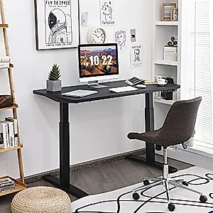 Tangkula 55 x 28 Inches Universal Relevance Table Top, Solid One-Piece Wooden Desktop for Height Adjustable Electric Standing Desk Frame, Rectangular Countertop for Stand Up Desk (Black)