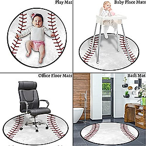 Round Area Rug, Baseball Sport Theme 3ft Diameter Non-Slip Circle Rugs Soft Throw Rugs Machine Washable Floor Carpet for Sofa Living Room Bedroom Nursery Kids Playroom Decor