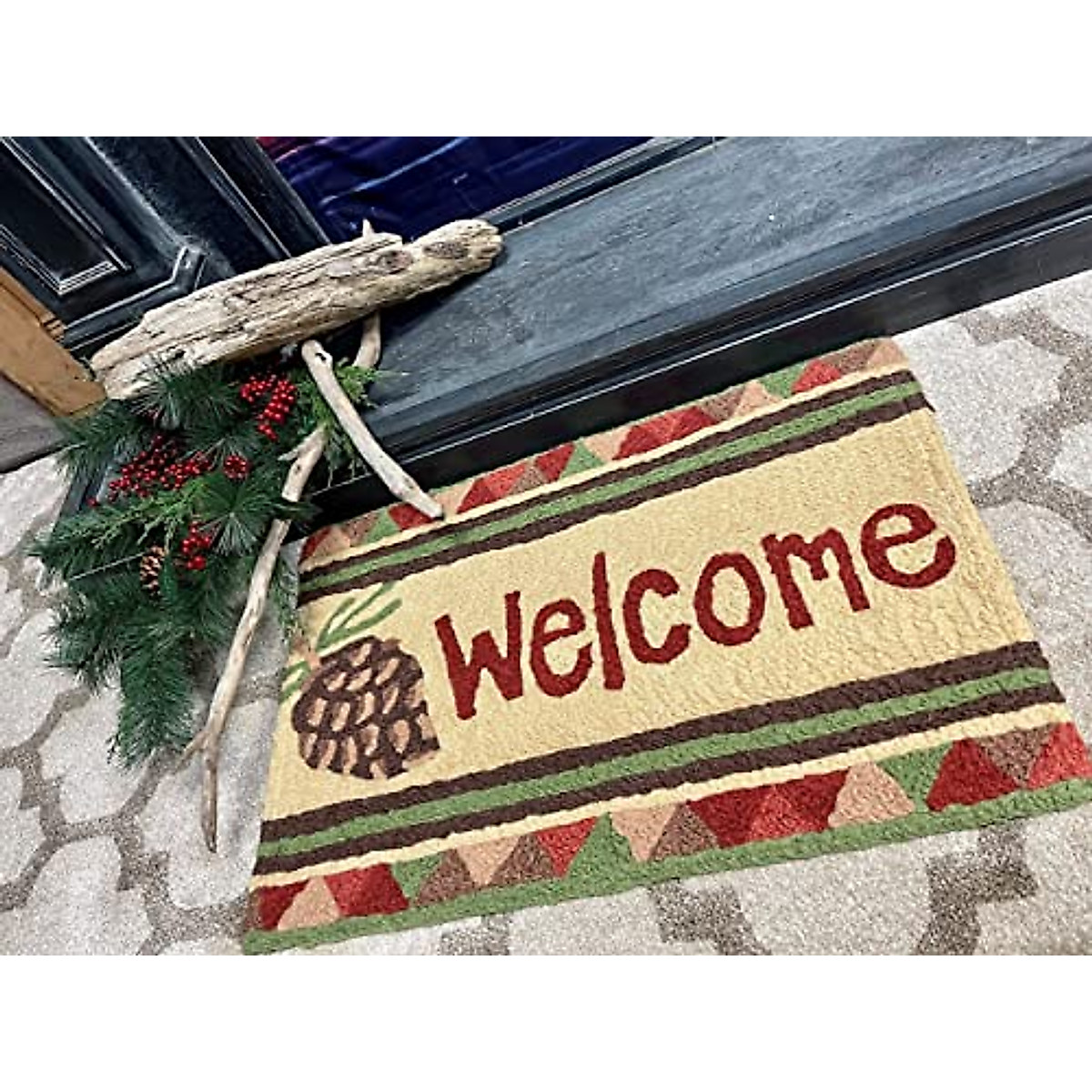 Pine Cone Welcome Machine Washable 20" x 30" Jellybean Accent Rug