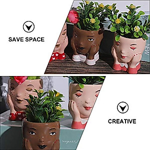 Cabilock 3pcs Ceramic Flowerpot Face Flower Vase Ceramic Indoor Planters Ceramic Head Pots for Plants Animal Succulent Planter Head Flower Pot Ceramic Pot Ceramics Head Flowerpot Flowers