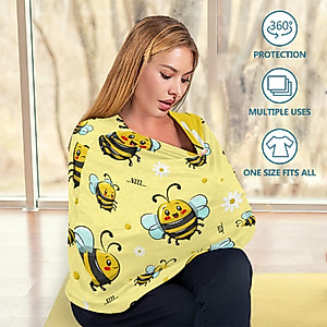 Cute Honey Bee Cartoon Nursing Cover Breastfeeding Cover, Soft Breathable Car Seat Covers, Stretchy Carseat Canopy Perfect for Boys Girls Infant, Suitable for Shopping Cart/High Chair/Stroller Covers