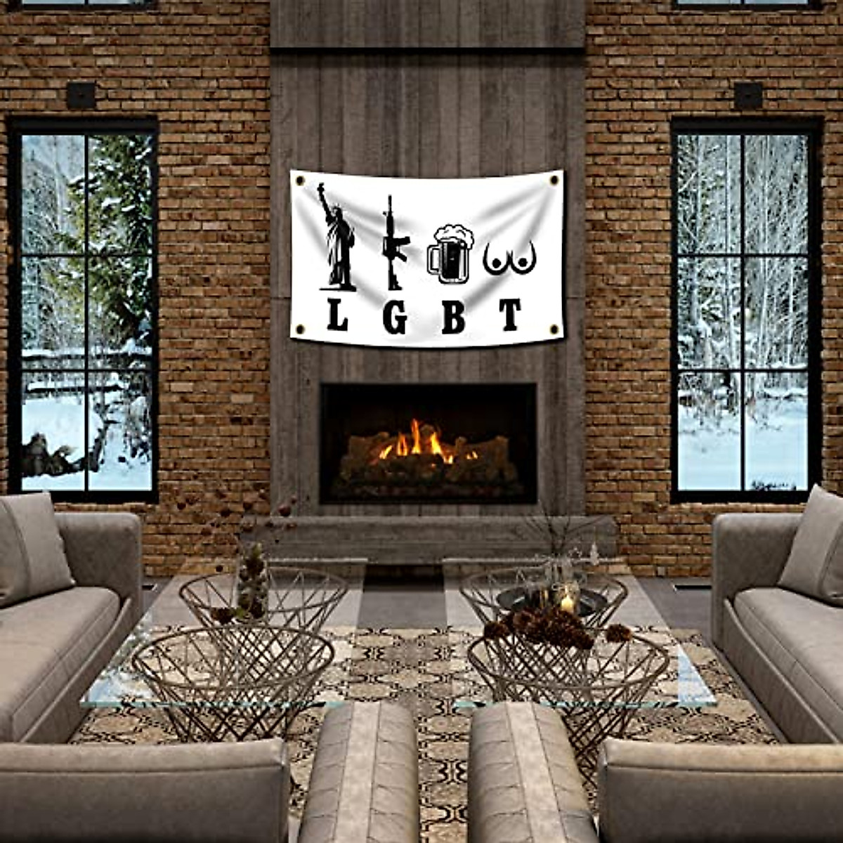 Liberty Guns Beer Tittes Flag Funny Poster Durable Man Cave Wall 3x5 Feet Flag with Brass Grommets This Beautiful Entertaining Banner Flag for College Dorm Room Decor,Outdoor,Parties Gifts, Travel, Filming, Events, Festivals.. (Four buttons)