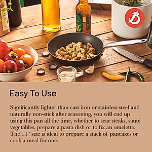 de Buyer LA LYONNAISE Blue Carbon Steel Fry Pan - 14” - Ideal for Browning, Simmering, Searing & Reheating - Naturally Nonstick - Made in France