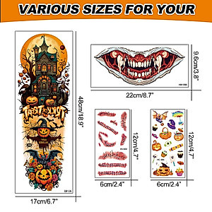 Aresvns Halloween Zombie Makeup Temporary Tattoos kit,30 sheets Clown Horror Mouth Tattoo Halloween face tattoo Sleeve Tattoos for adult and kids