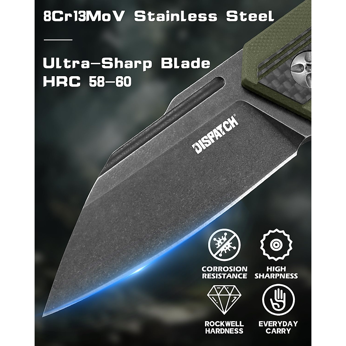 Dispatch Tactical Pocket Knife with Clip, 2.83 Inch 8Cr13MoV Reverse Tanto Blade with Carbon Fiber and G10 Handle, EDC Folding Pocket Knife for Men Women Flipper Pocketknife