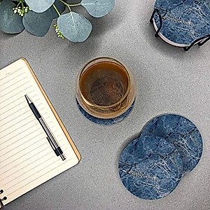 Emerson 100% Ceramic Coasters for Drinks Absorbent – Coffee Table Set of 6 with Holder, Wooden Tabletop Protection Marble Style - 4” Inch Non-Slip & Cork Bottom - Heavy Duty Drink Coasters (Ocean)