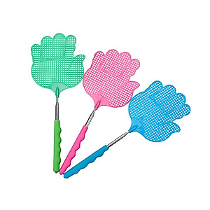 3 Pack Extendable Fly Swatter Stainless Steel Hand Fly Swatters with Rubber Handle (Green, Pink, Blue)