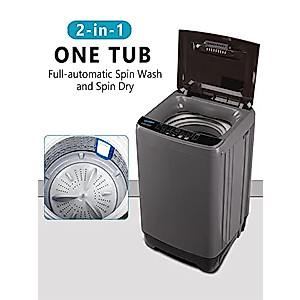 Krib Bling Full-Automatic Washing Machine with Drain Pump, 17.7 lbs Compact Washer, 10 Wash Program & 8 Water Level, Ideal for Apartment, Dorm, RV Grey
