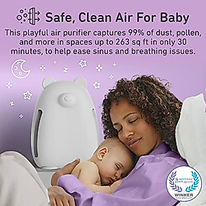 Pure Enrichment® PureBaby® Kids Bear Air True HEPA Air Purifier - Energy Star Rated, 4 Stage Air Filtration, UV-C Light, and Night Light for Medium-Large Rooms - Baby Nurseries, Kid Bedrooms (White)