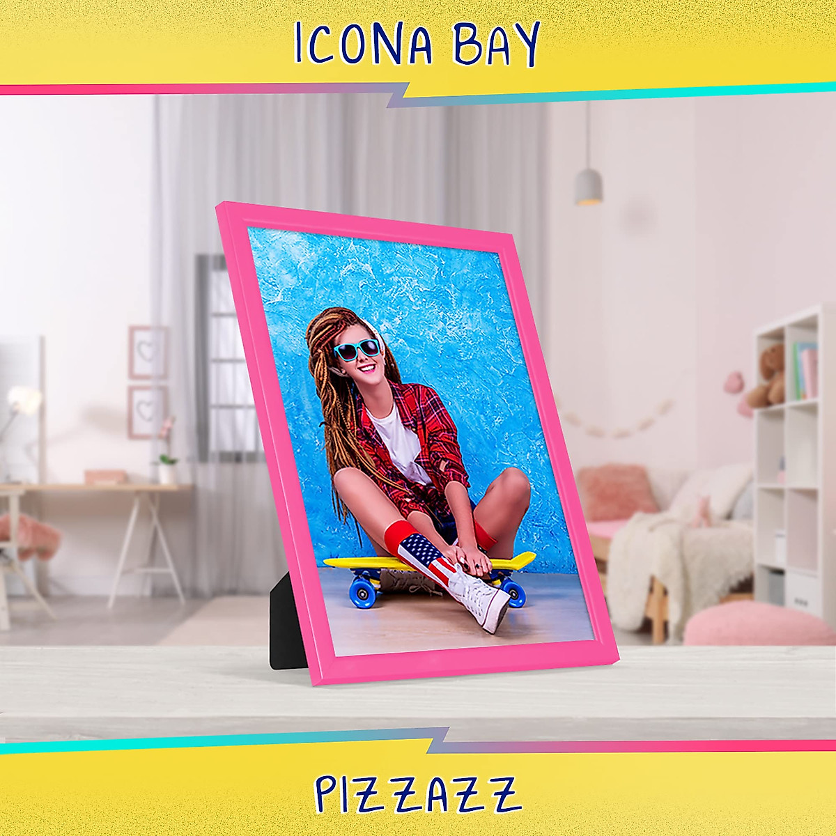 Icona Bay 8x10 Picture Frame, Pink Colored Solid Wood Scandinavian Style Frame for Photo, Pizzazz Collection