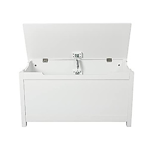 JARKUZ Kids Wooden Toy Box, Wide Toy Storage Organizer, Toy Chest with Safety Hinged Lid for Kids, Children's Furniture Large Trunk for Boys and Girls Ages 3+, White