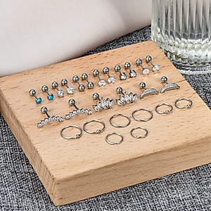 PLOMFOV 13Pairs 20G Cartilage Earrings for Women Men CZ Feather Barbell Earrings Stainless Steel Cartilage Hoop Earring 16G Tragus Conch Helix Piercing Jewelry Silver Tone