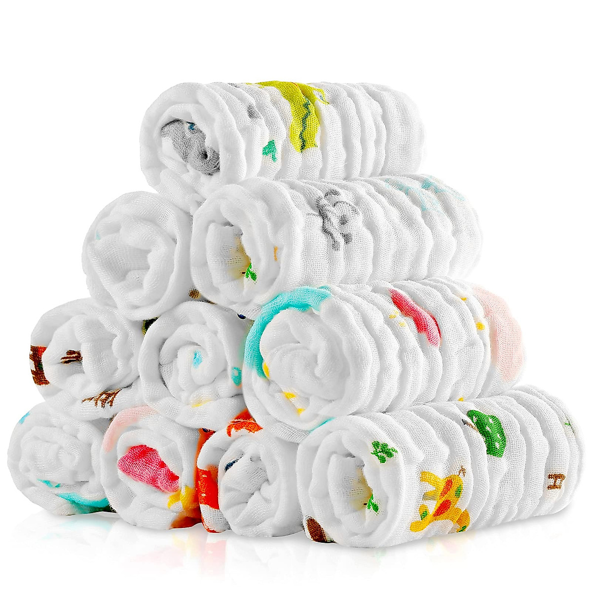 PPOGOO Baby Muslin Washcloths Natural Purified Cotton Baby Wipes Soft Newborn Baby Face Towel