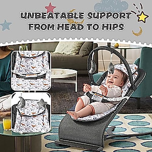 Bouncer for Babies 0-6 Months, Portable Bouncer for Baby,Baby Bouncers for Infants with 3-Point Harness Grey