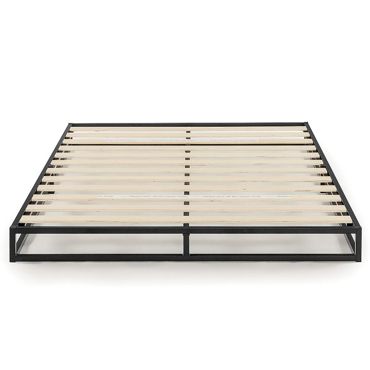 Mellow Modernista Low Profile 6 Inch Metal Platform Bed Frame with Classic Wooden Slat Support Mattress Foundation (No Box Spring Needed), King, Black