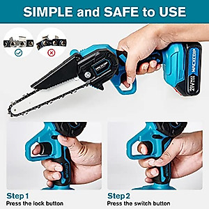 Mini Chainsaw 6 Inch, Electric Cordless Chainsaw with 2 Batteries & 2 Chains, Handheld Chainsaw Kit for Tree Pruning, Wood Cutting, Branches Shears
