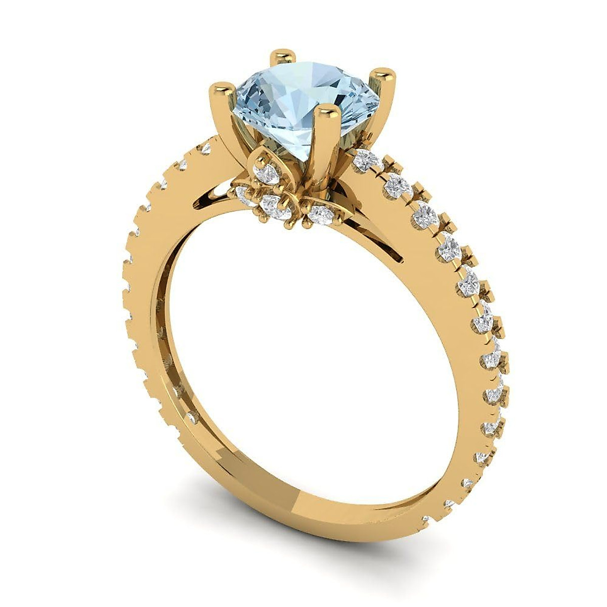 Clara Pucci 1.48ct Round Cut cathedral Solitaire Sky Blue Topaz Designer Wedding Bridal art deco Anniversary Ring 14k Yellow Gold 11
