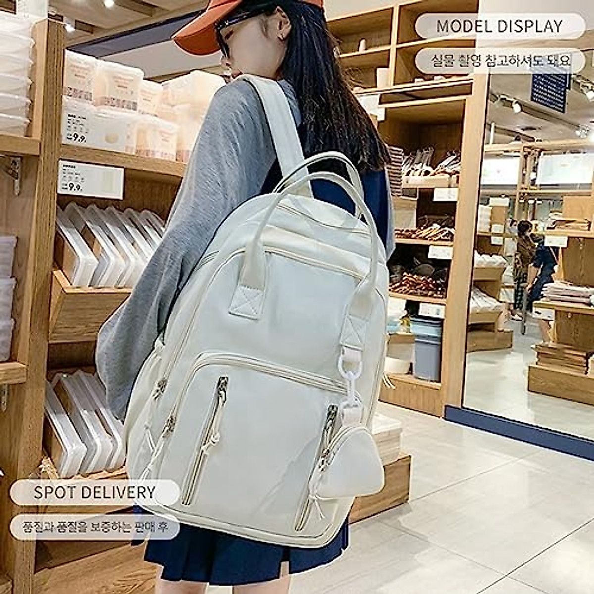 BILIPOPX Kawaii Backpack with Cute Accessories Aesthetic 15.6 Inch Laptop Backpack Pendant (White)