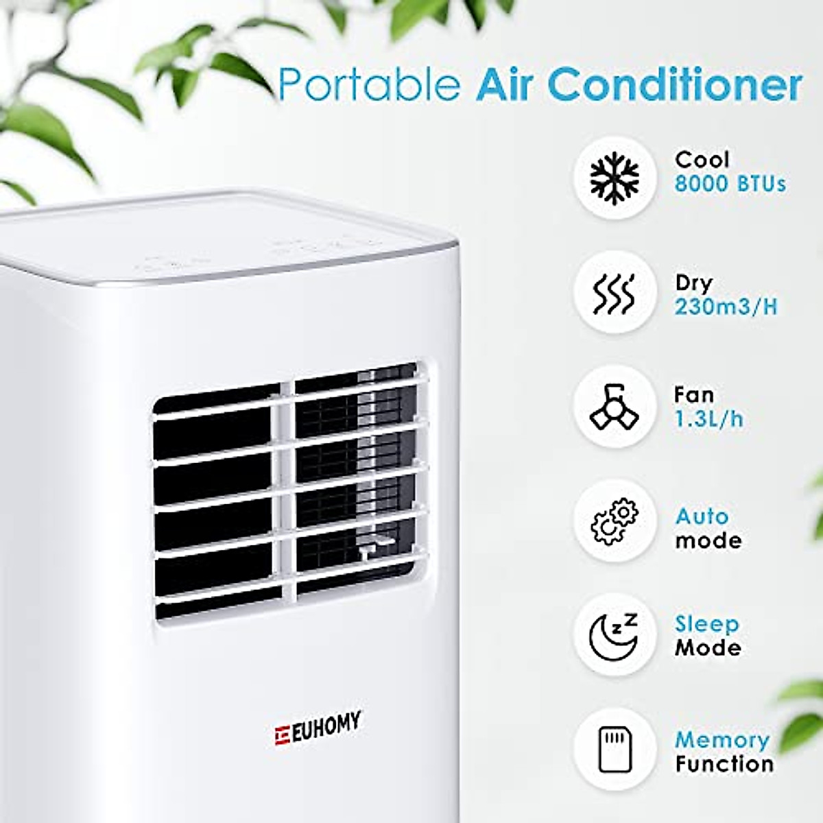 EUHOMY Portable Air Conditioner 8000 BTU 3-1 Floor Air Conditioners Cooling Quiet AC Unit for Room with Window Installation Kit with Remote Control for 250 sq. ft. Roomt,White