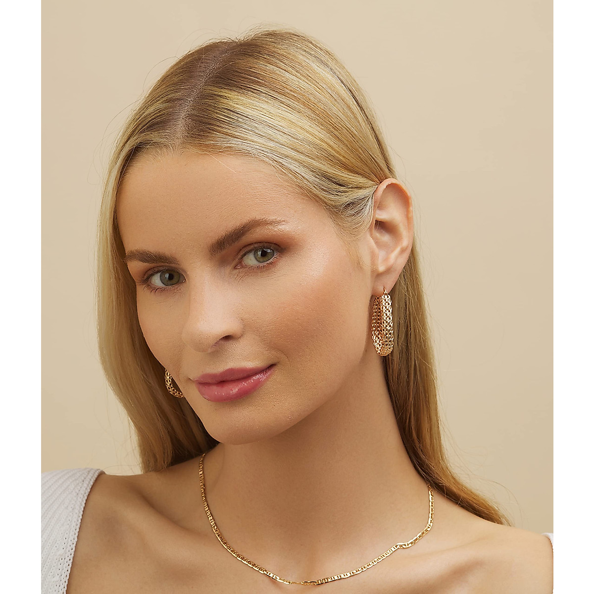 Gold Filigree Earrings for Women | Barzel 18K Gold Plated Link Mesh Braided Filigree Hoop Earrings (Gold)