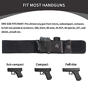 CREATRILL Upgraded Belly Band Holster for Concealed Carry + 3 Removable Magazine Pouches, Breathable Neoprene IWB Gun Mag Holsters Fits Glock 19, 17, 42, 43, P238, Ruger LCP for Men Women (Right)