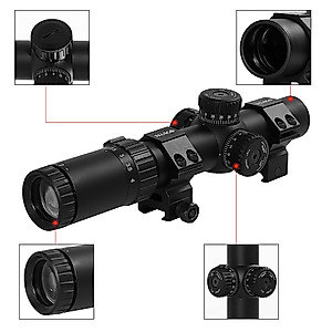 FALSCO 1.25-4X24 Four Times Scope Short Rifle Scope with Red Green Illuminated Reticle