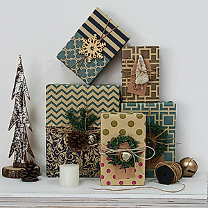 RUSPEPA Reversible Kraft Wrapping Paper Sheet - Navy Geometric Design Kraft Paper - 6 Sheets Packed as 1 roll - 17.5 x 30 inches per Sheet