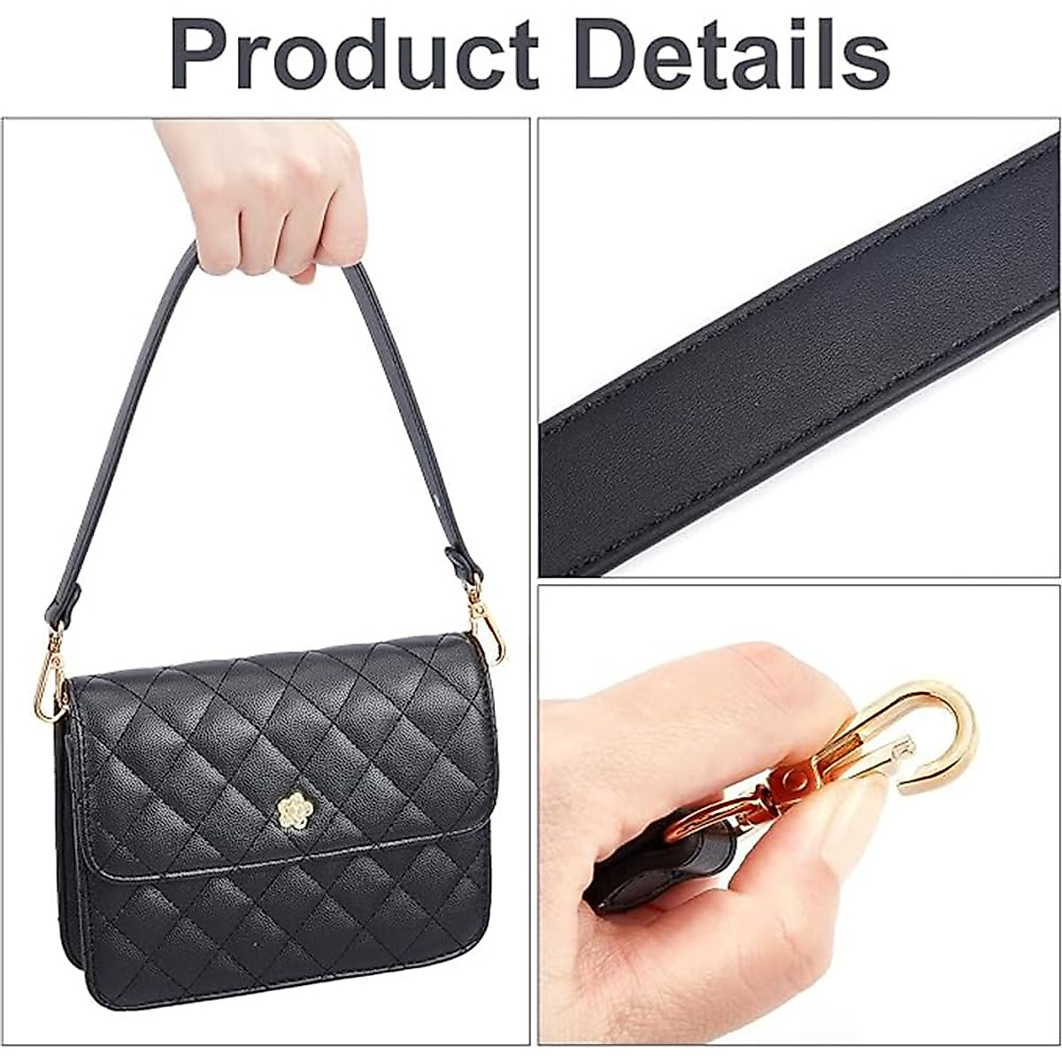 WADORN PU Leather Purse Handle, 15.75 Inch Short PU Leather Bag Strap Thin Shoulder Bag Straps Replacement Handbag Handle Strap Tote Bag Top Strap with Swivel Clasps DIY Purse Making Supplies, Black
