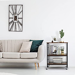 Nightstands, Industrial Microwave Oven Stand Kitchen Baker's Rack End Table 3 Tier Storage Shelf with 10 Hooks for Living Room, Kitchen, Bathroom, Cafe(Rustic Brown)