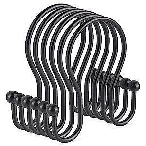 Double Shower Curtain Rings, Double Sided Shower Curtain Hooks Rust Proof for Shower Curtain, Durable Bathroom Shower Hangers Rings for Shower Rods Curtain Bathroom (Brushed Black)