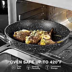 HLAFRG 8 Inch Frying Pan with Lid, Black Granite Skillet, Non Toxic PFOA Free, Even Heating and Less Oil,8 Inch Omelet Pan with Heat-Resistant Handle,Suitable for All Stove, Oven Safe