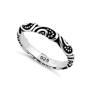 925 Sterling Silver Vintage Bali Band Handmade Oxidized Jewelry Stackable Band Rings (7)