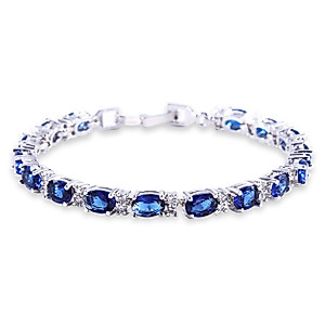 GULICX White Gold Electroplated Cubic Zirconia Blue Crystal Roman Tennis Bracelet Sapphire Color Link Chain