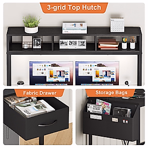 UPOSOJA L Shaped Gaming Desk with Shelves, Reversible 66.9" Corner Computer Desk with Power Outlet and Led Strip, Home Office Desks with Drawer Mobile Monitor Stand Storage Bag(Black)